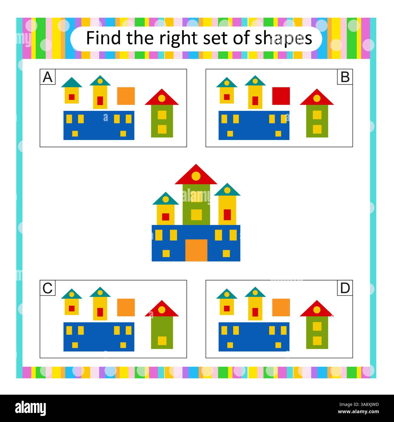 Puzzle for kids. Find the correct set of cartoon castle. Vector ...