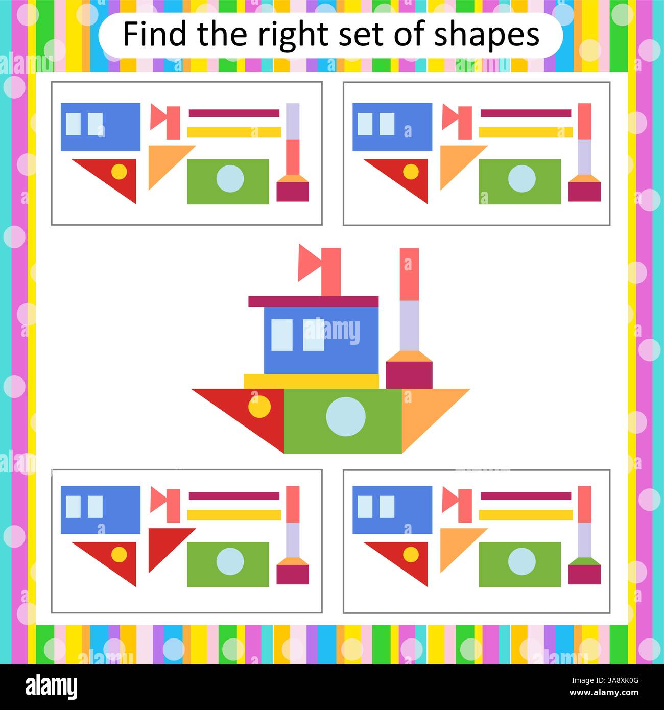 Logic puzzle for kids. Find the correct set of boat. Preschool worksheet activity. Vector ...