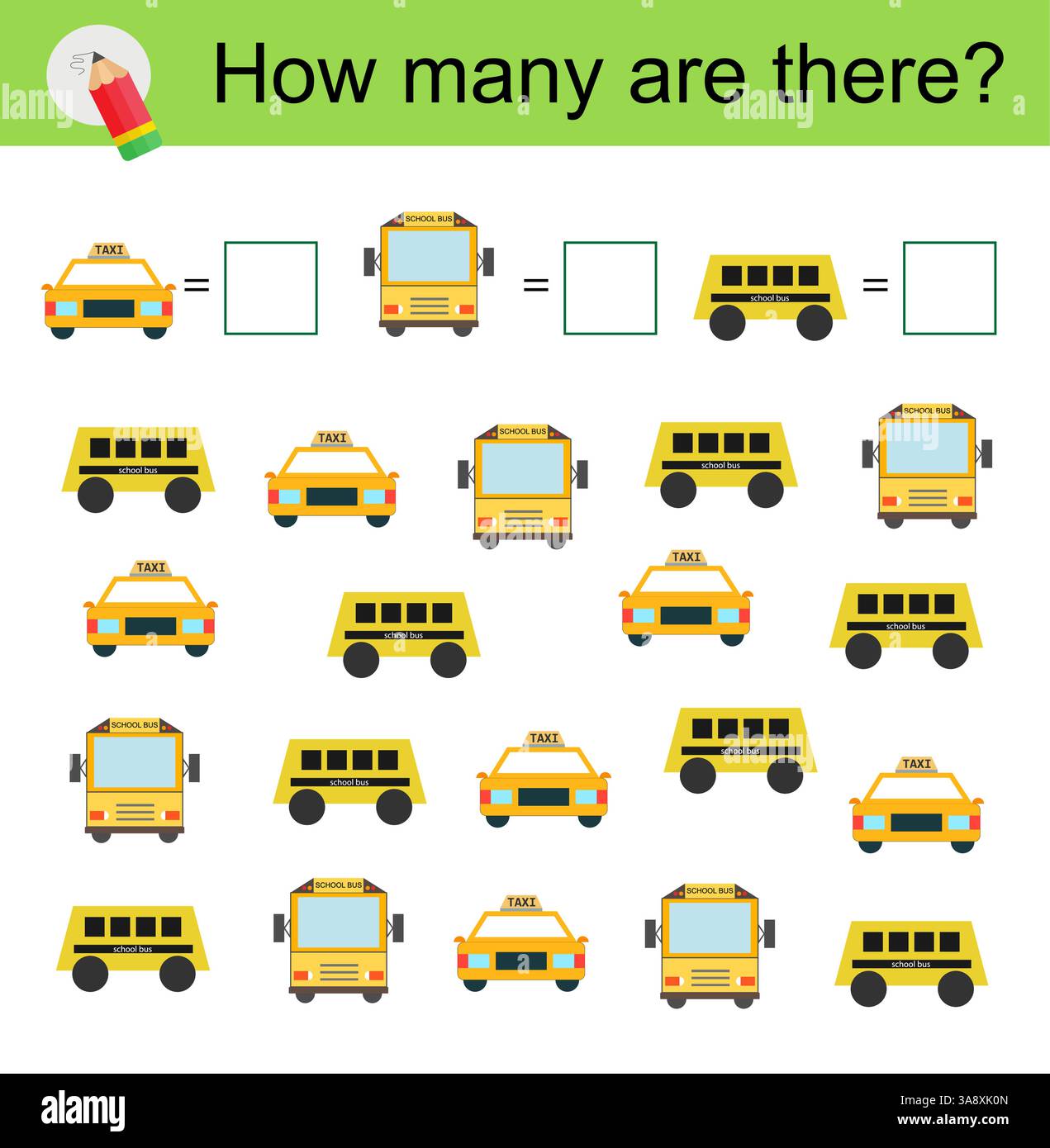 Math activity for kids. Developing numeracy skills. Cartoon transport ...