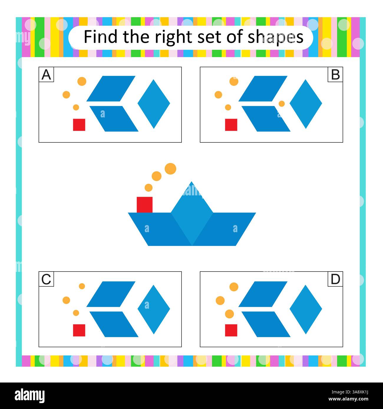 Puzzle for kids. Find the correct set of cartoon paper boat. Vector ...