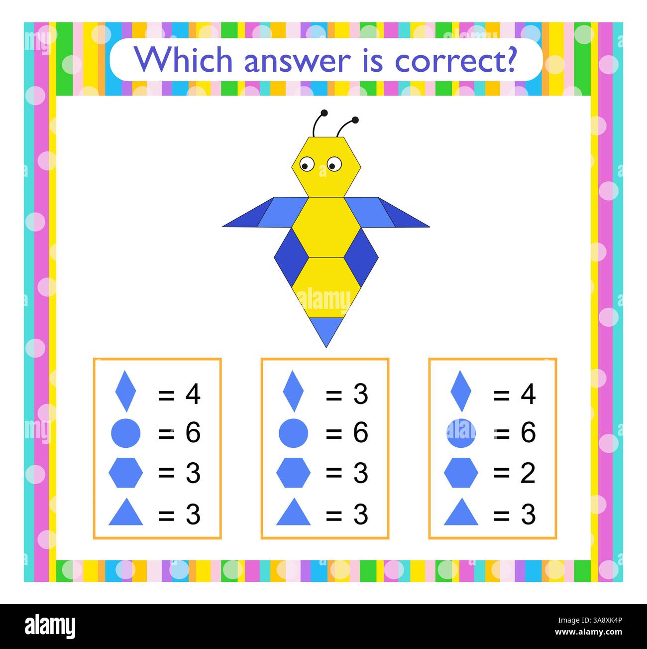 Math activity for kids. Need to find the correct answer. Cartoon bee ...