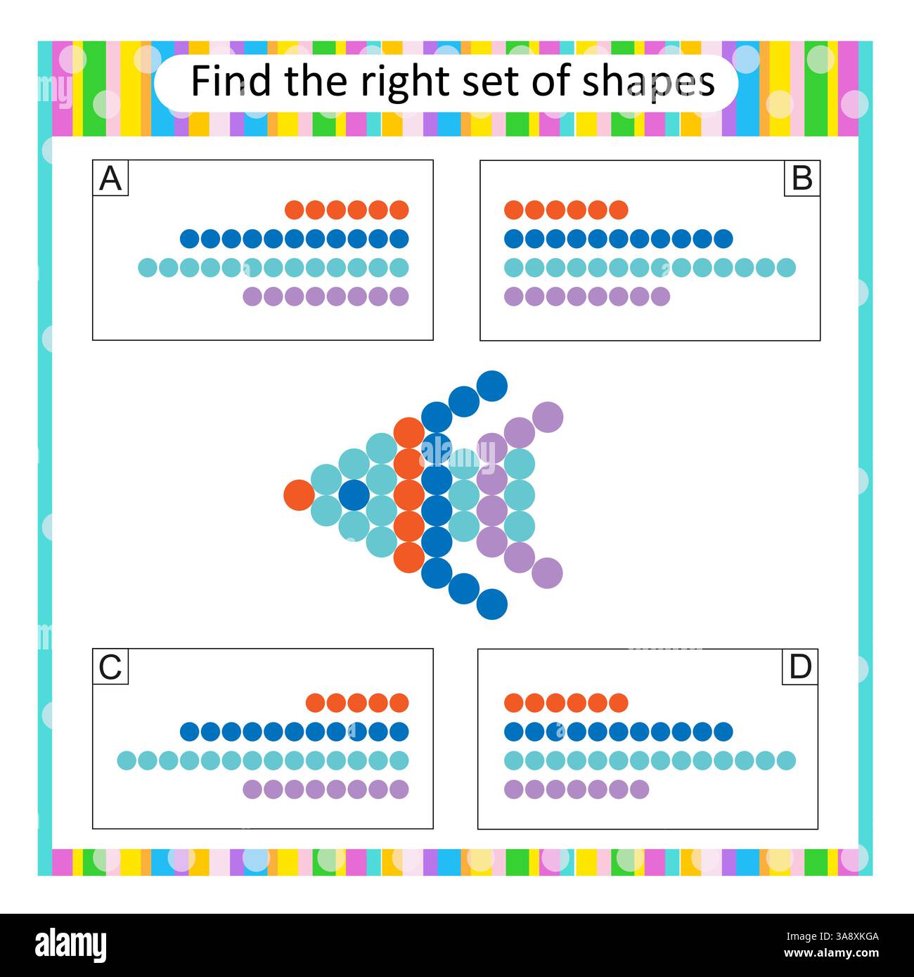 Logic puzzle for children. Find the correct set of cartoon cute fish ...