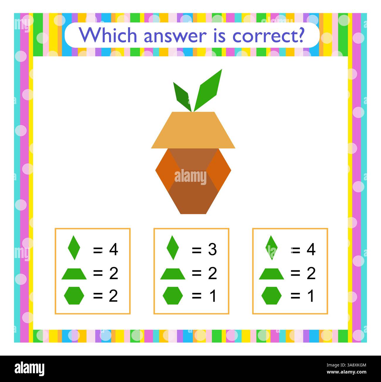 Math activity for kids. Find the correct answer. Cartoon acorn ...