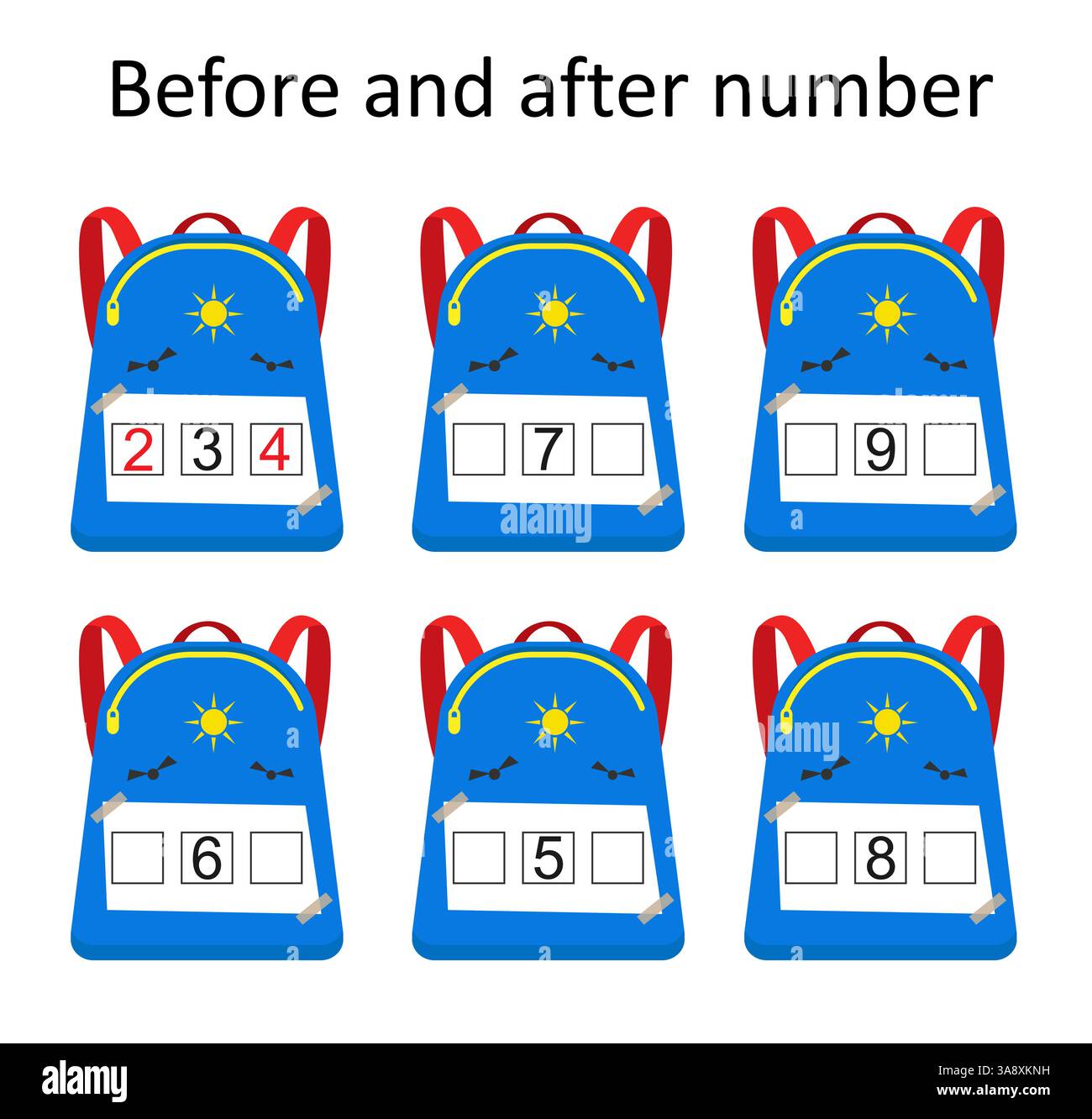 What comes Before and After. Math worksheets for kids. Vector ...