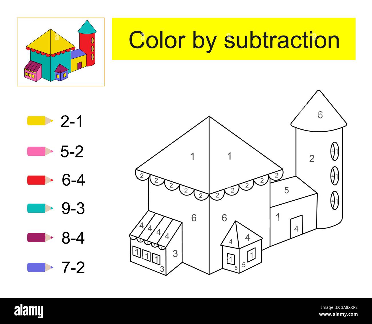 Coloring pages. Color by subtraction. Vector illustration for kids ...