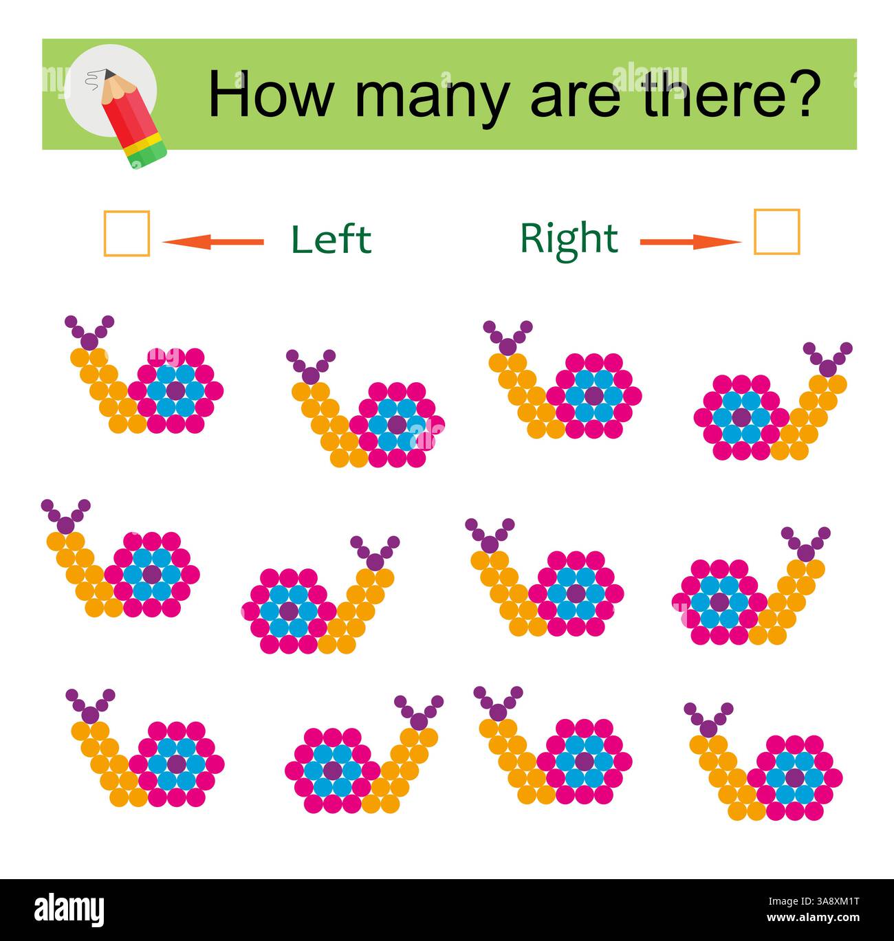 Math activity for kids. Developing numeracy skills. Cartoon snail ...