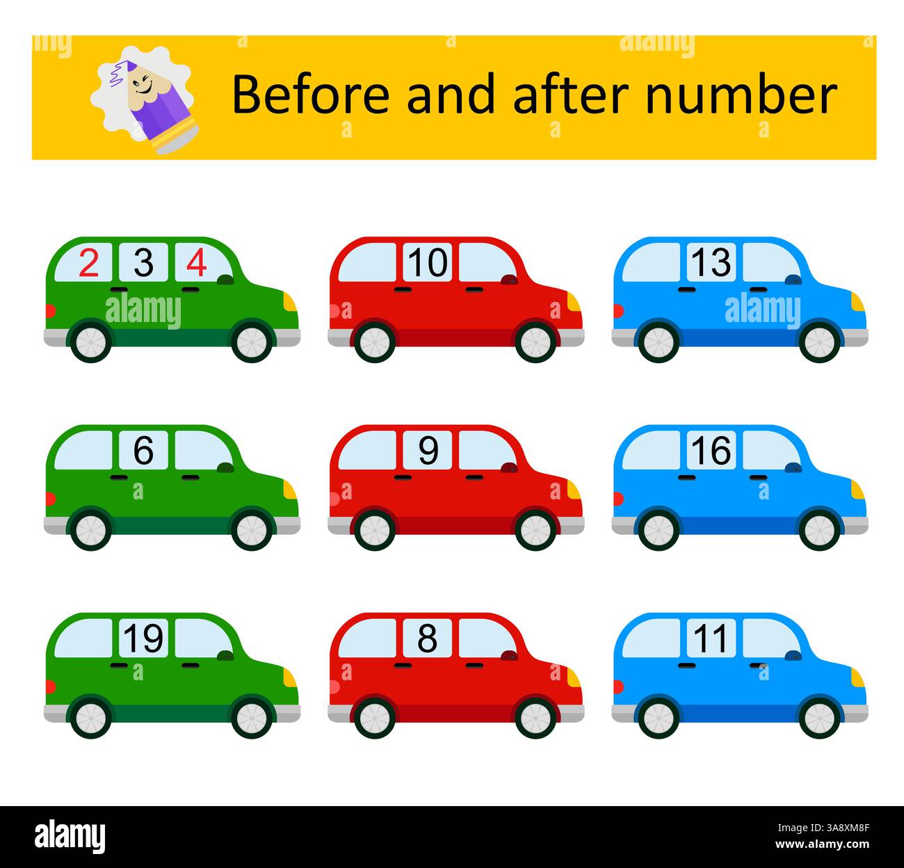 What comes Before and After. Math worksheets for kids. Vector ...