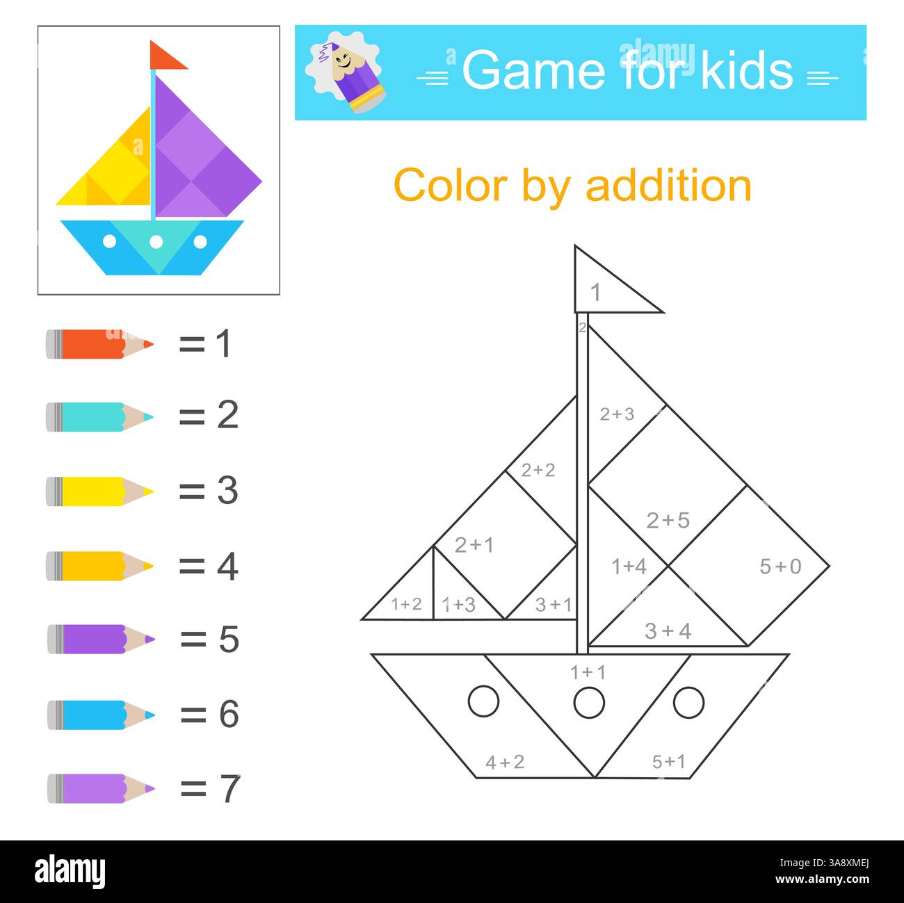 Color by addition. Math activity for kids. Developing numeracy skills ...