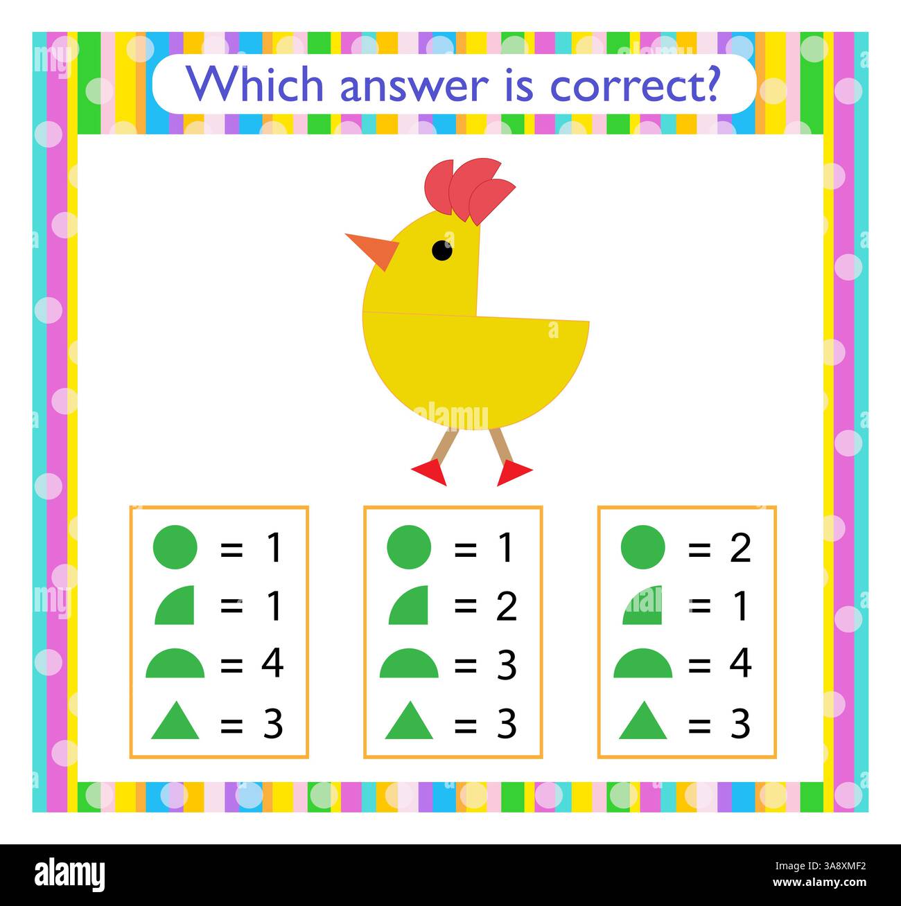 Math activity for kids. Find the correct answer. Cartoon chick ...