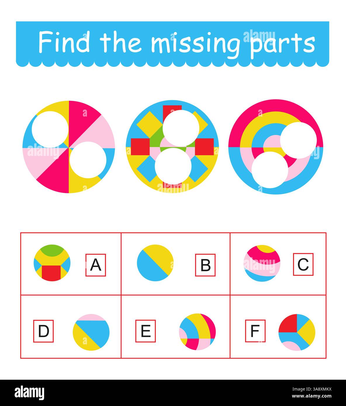 Mind game. Task for the development of logic for children. Find the missing pieces. Vector ...