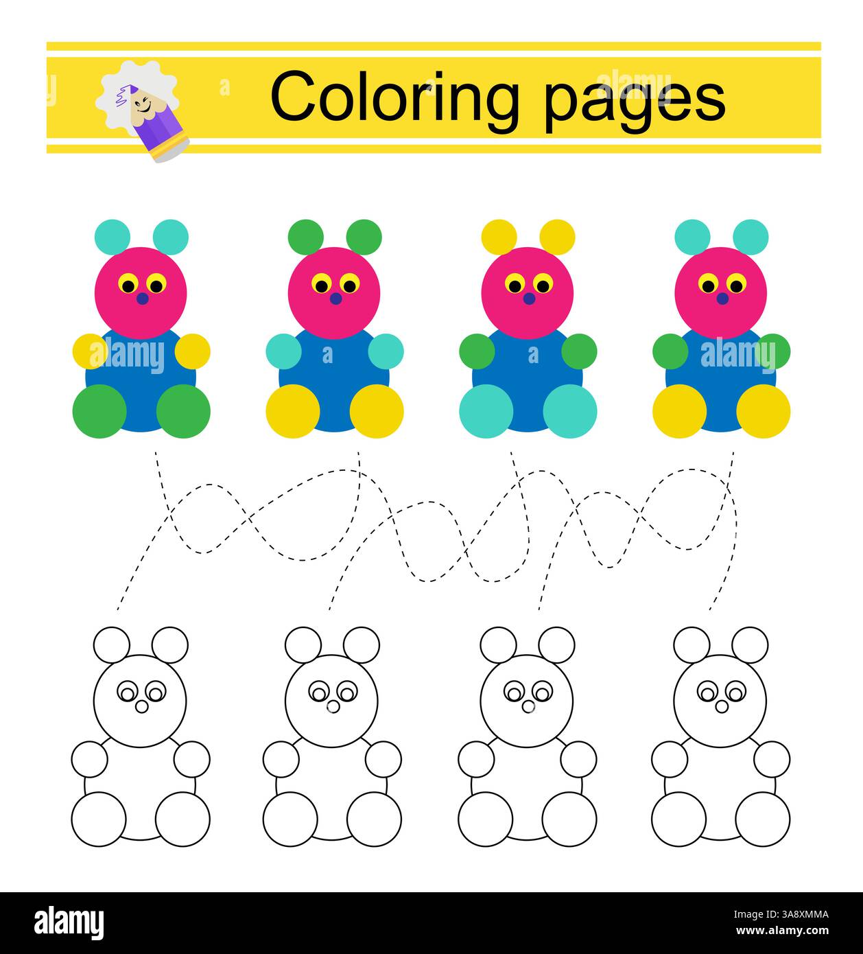 Matching game for kids. Find the correct color of cartoon bear and ...