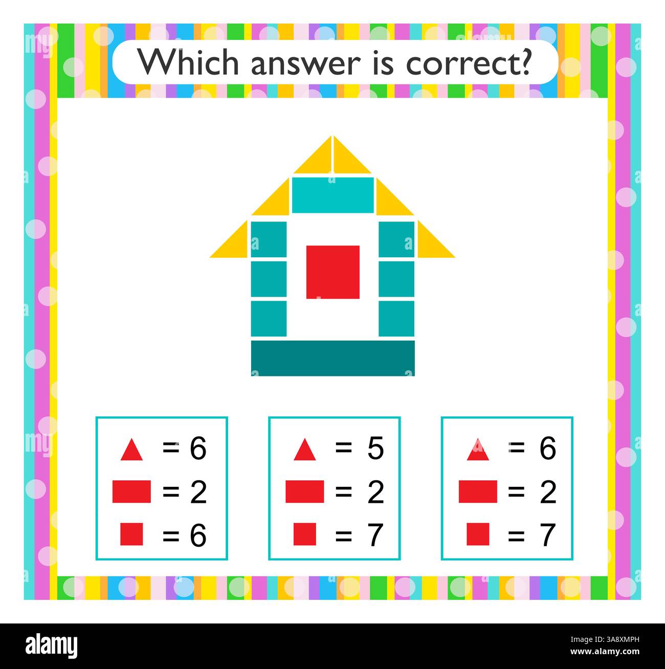 Math activity for children. Find the correct answer. Cartoon house ...