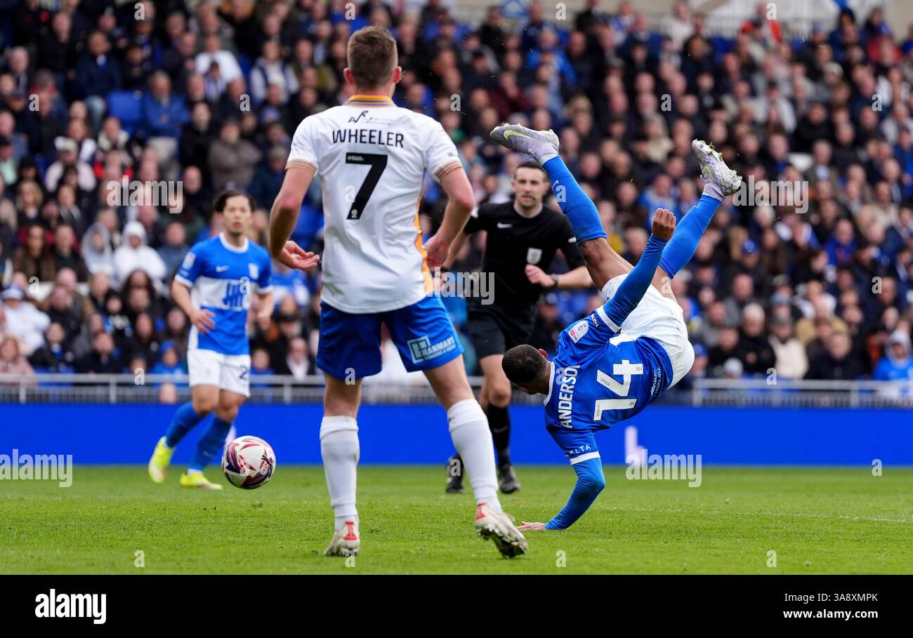 Birmingham City's Keshi Anderson (right) attempts an overhead kick at ...