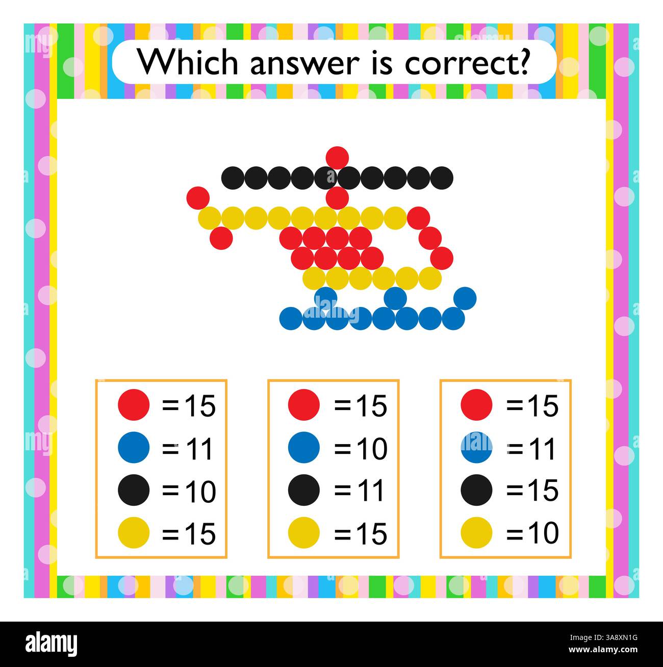 Math activity for kids. Find the correct answer. Cartoon colorful ...