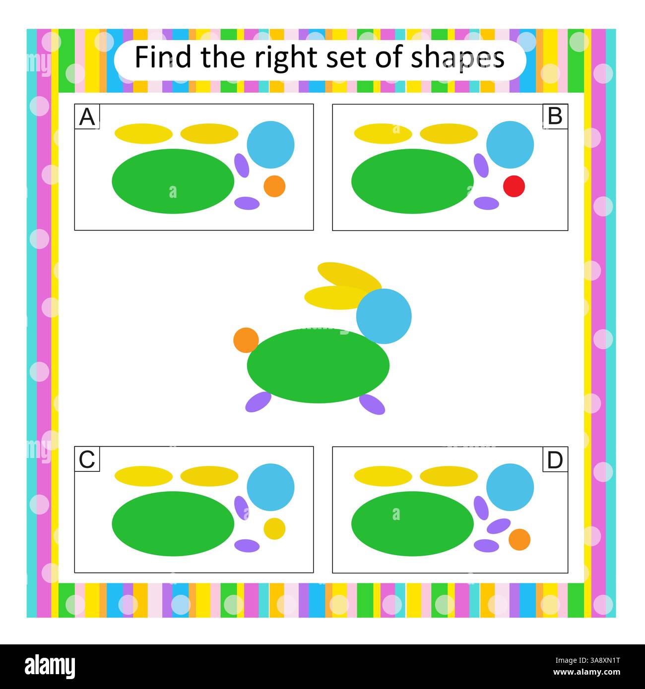 Logic puzzle for children. Find the correct set of cartoon hare. Preschool worksheet activity ...