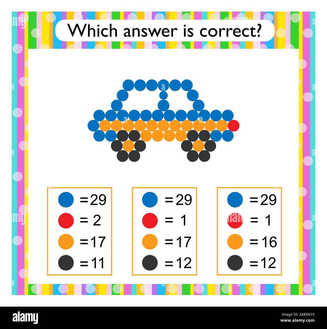 Math activity for kids. Find the correct answer. Cartoon car. Vector ...