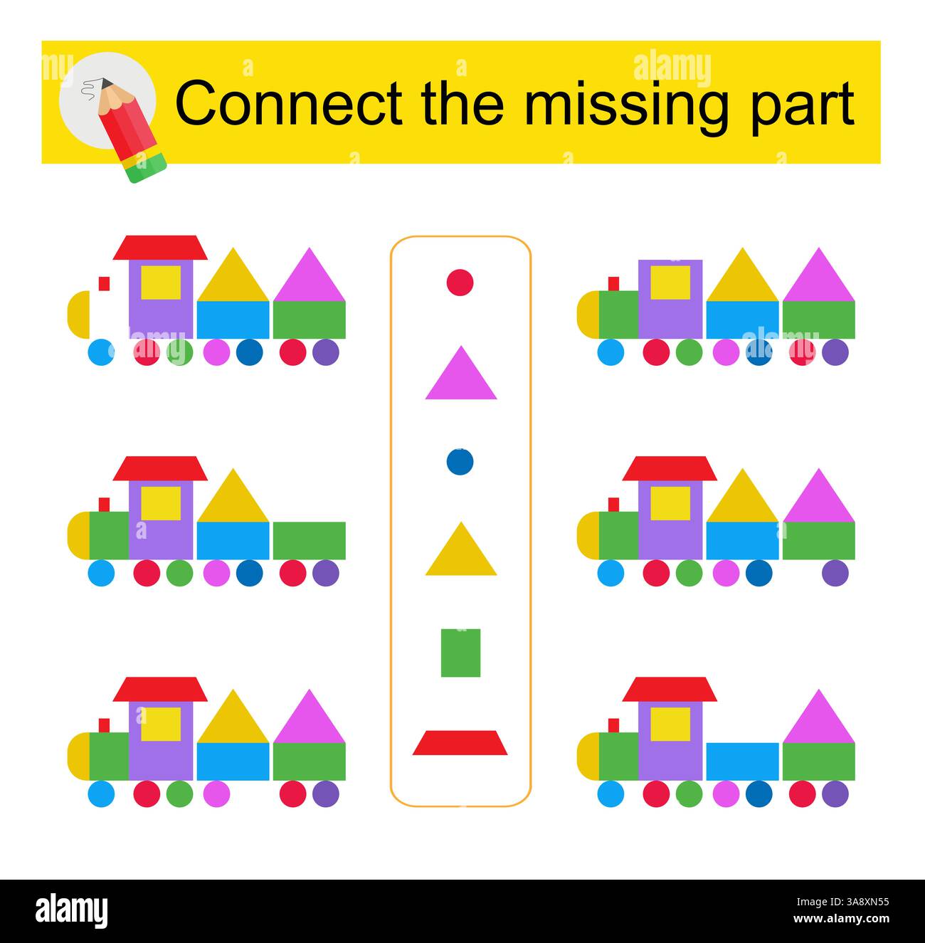 Connect the missing part. Attention task for kids. Cartoon train ...