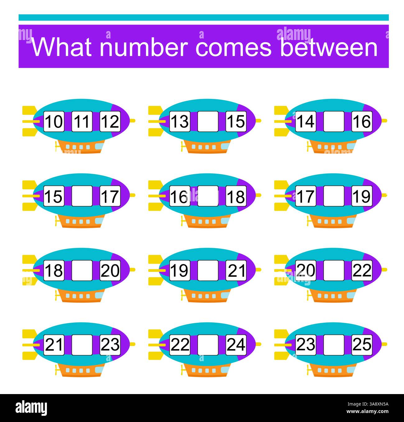 What number comes between? Math worksheets for kids. Vector ...