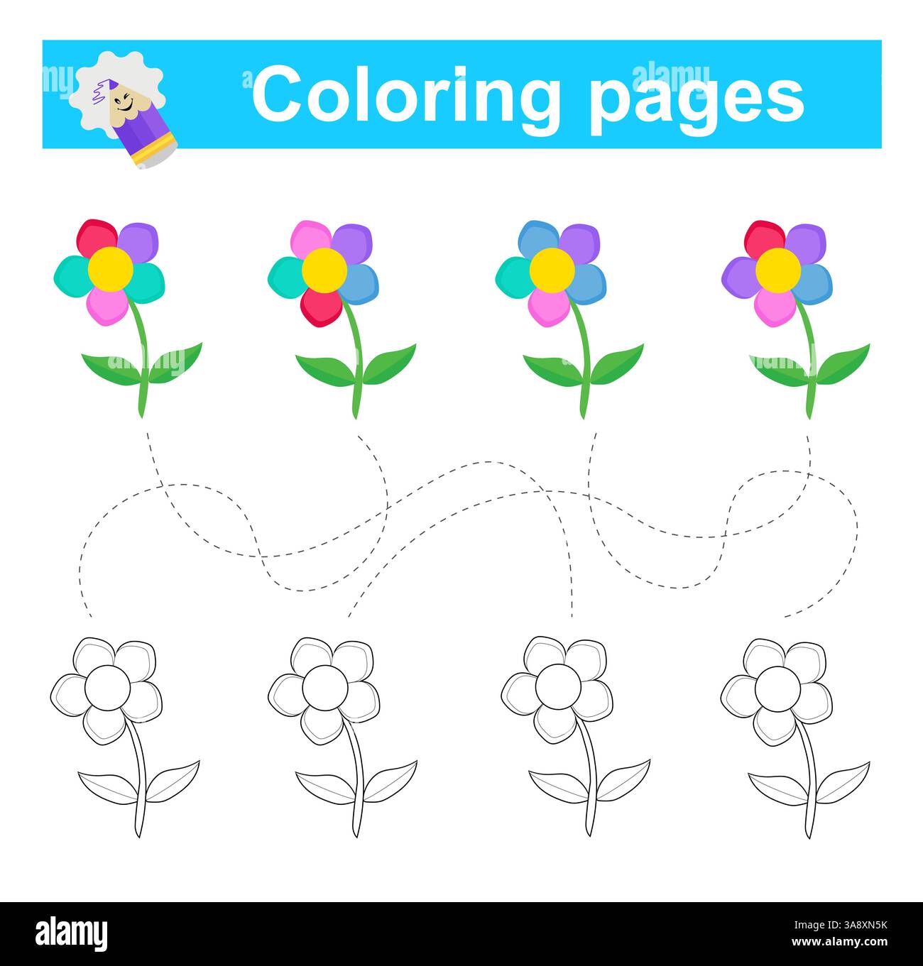 Educational game for children. Go through the maze and color the flower ...