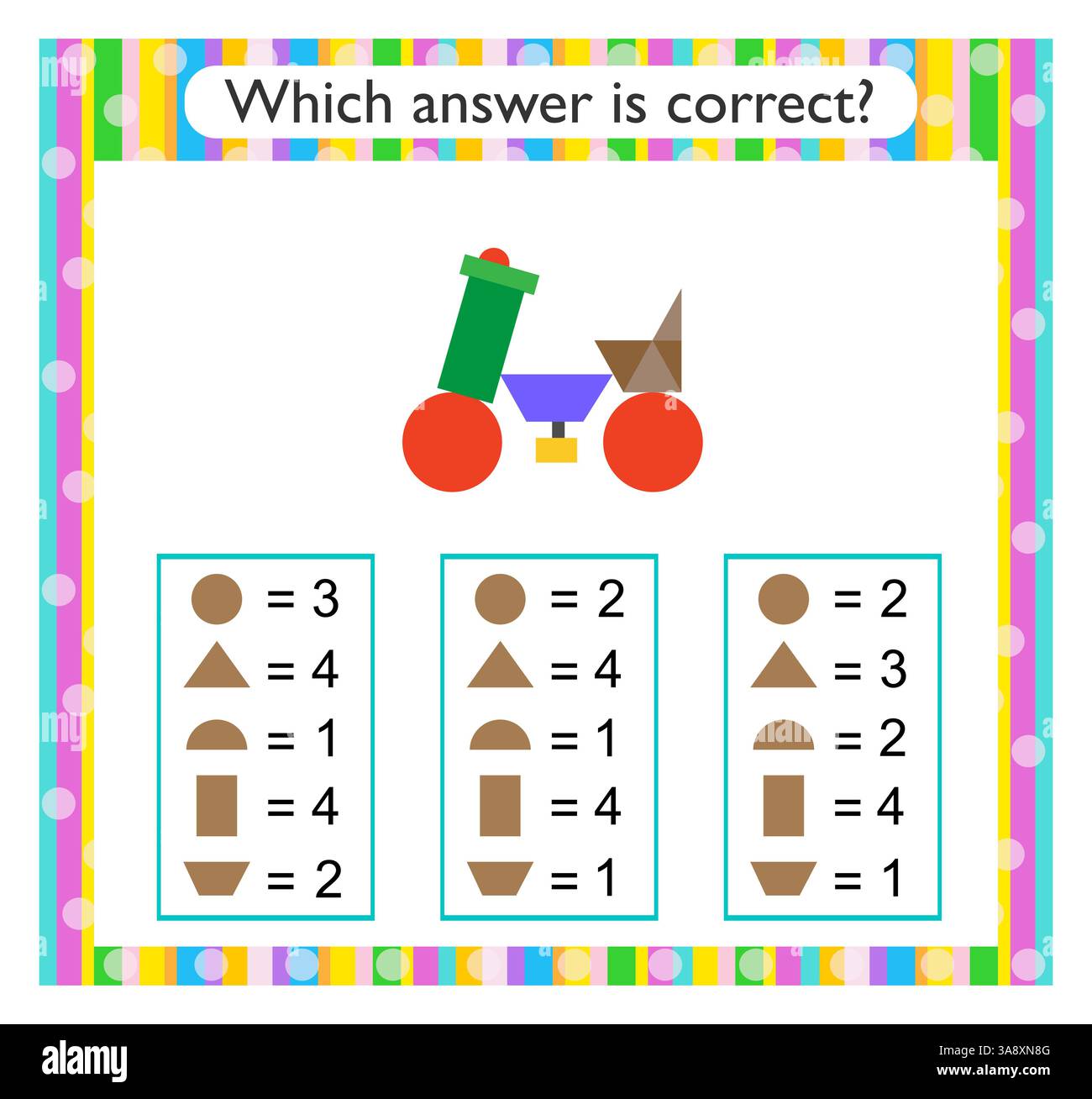 Math activity for kids. Find the correct answer. Cartoon motorcycle ...