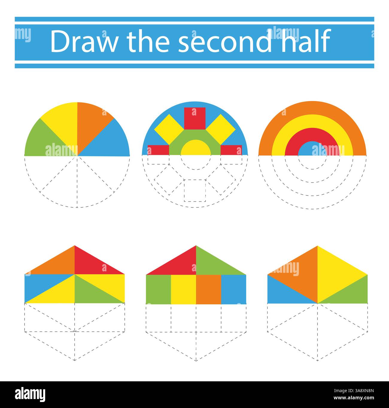 Draw the second half. Coloring book. Preschool worksheet for practicing ...