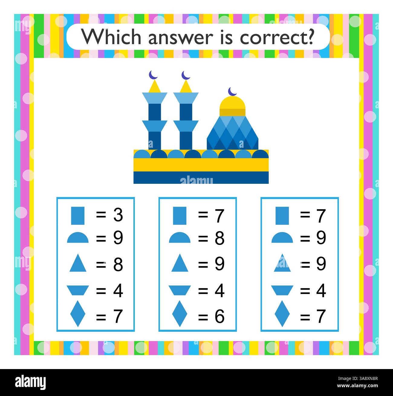Math activity for kids. Find the correct answer. Vector illustration ...