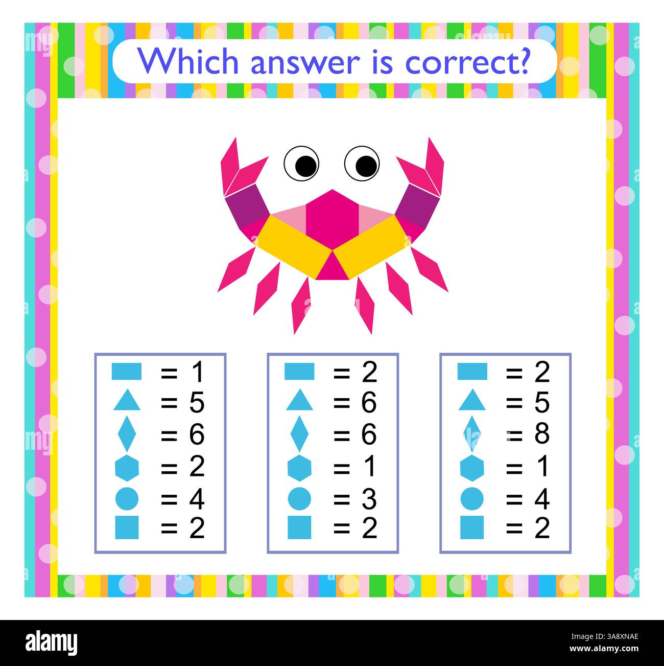 Math activity for kids. Need to find the correct answer. Cartoon crab. Preschool worksheet ...