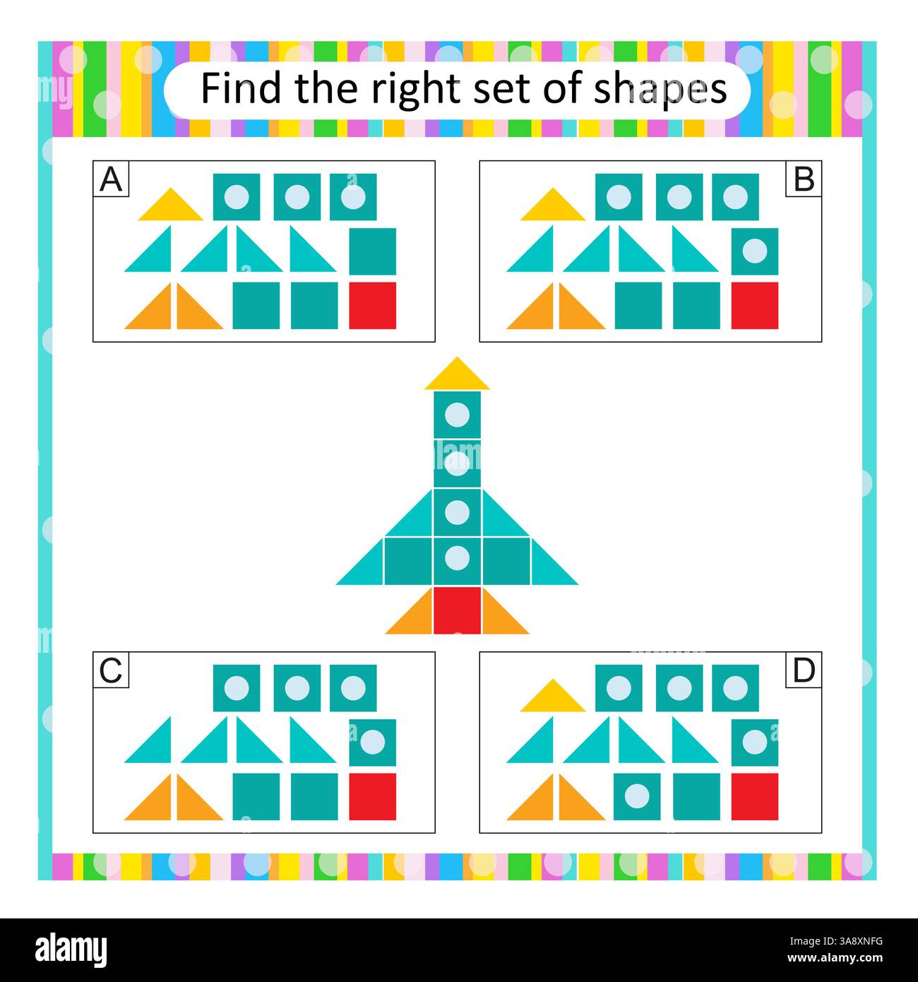 Puzzle for kids. Find the correct set of cartoon rocket. Vector ...