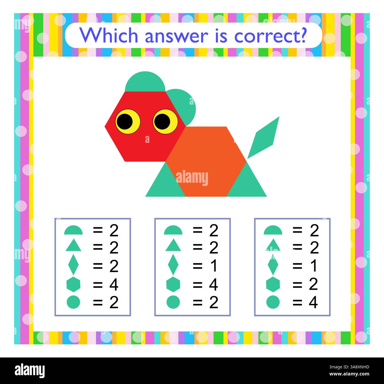 Math activity for kids. Need to find the correct answer. Cartoon animal ...