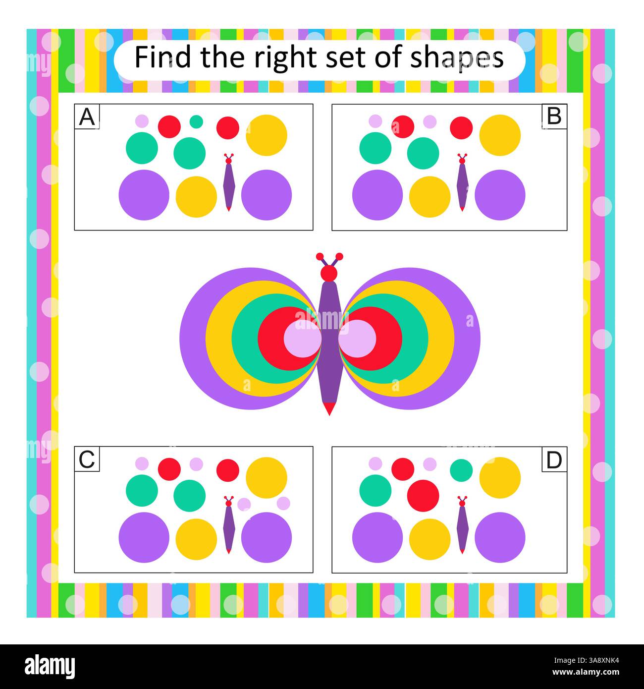 Logic puzzle for children. Find the correct set of cartoon butterfly ...