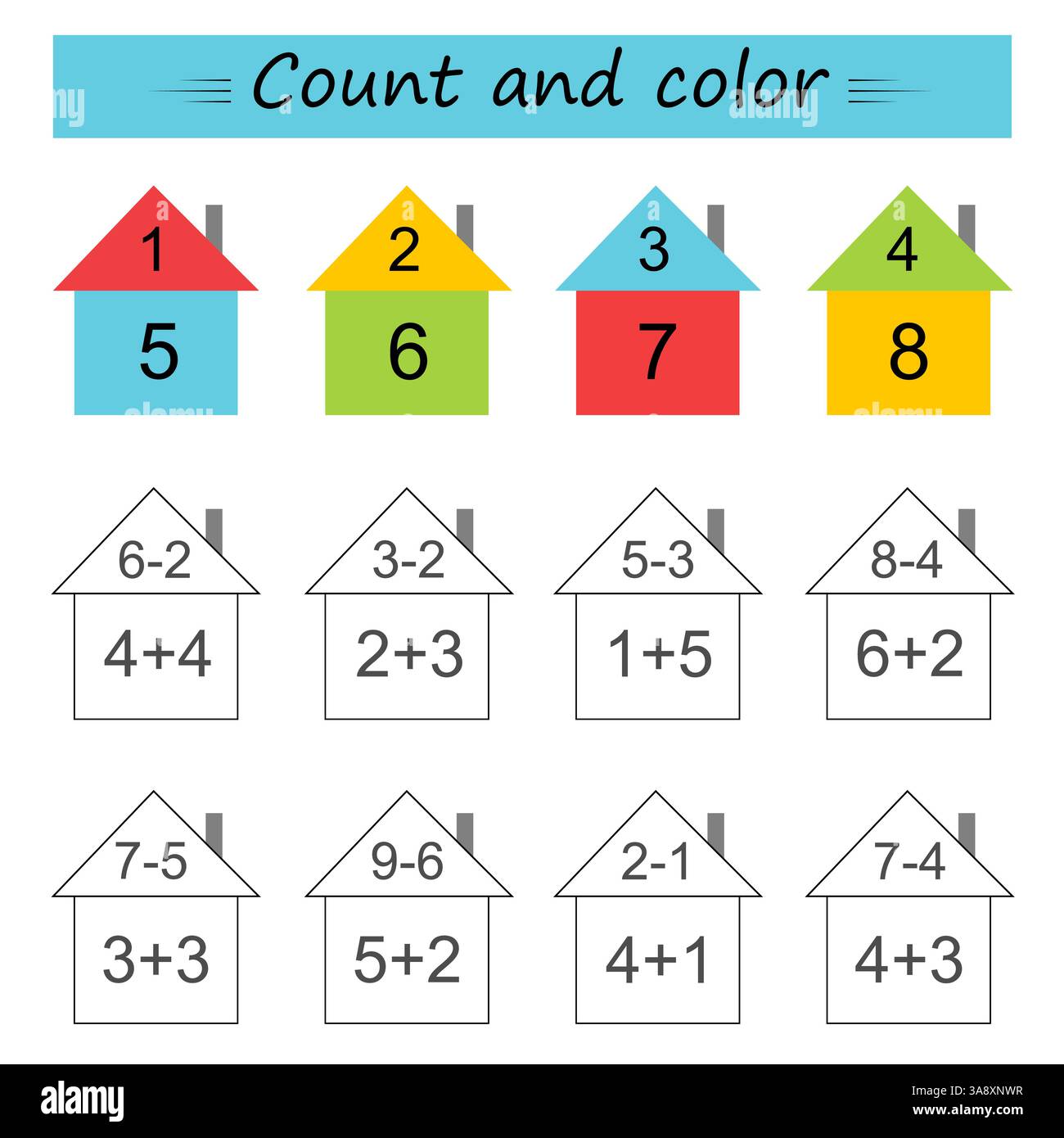 Math activity for kids. Developing numeracy skills. Number range up to 10. Vector illustration ...