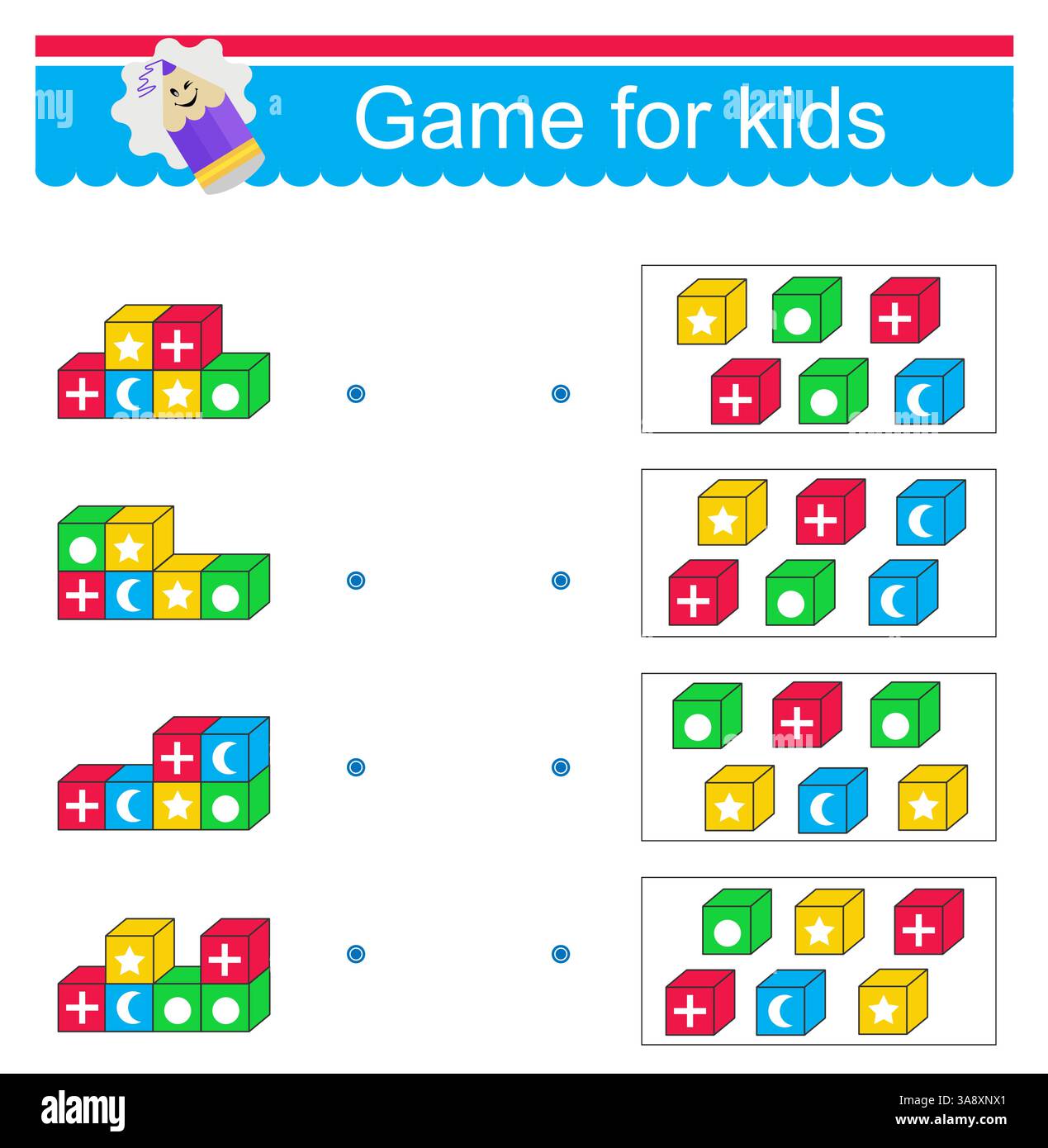 Puzzle game for kids. Task for development of attention and logic. Vector illustration Stock ...