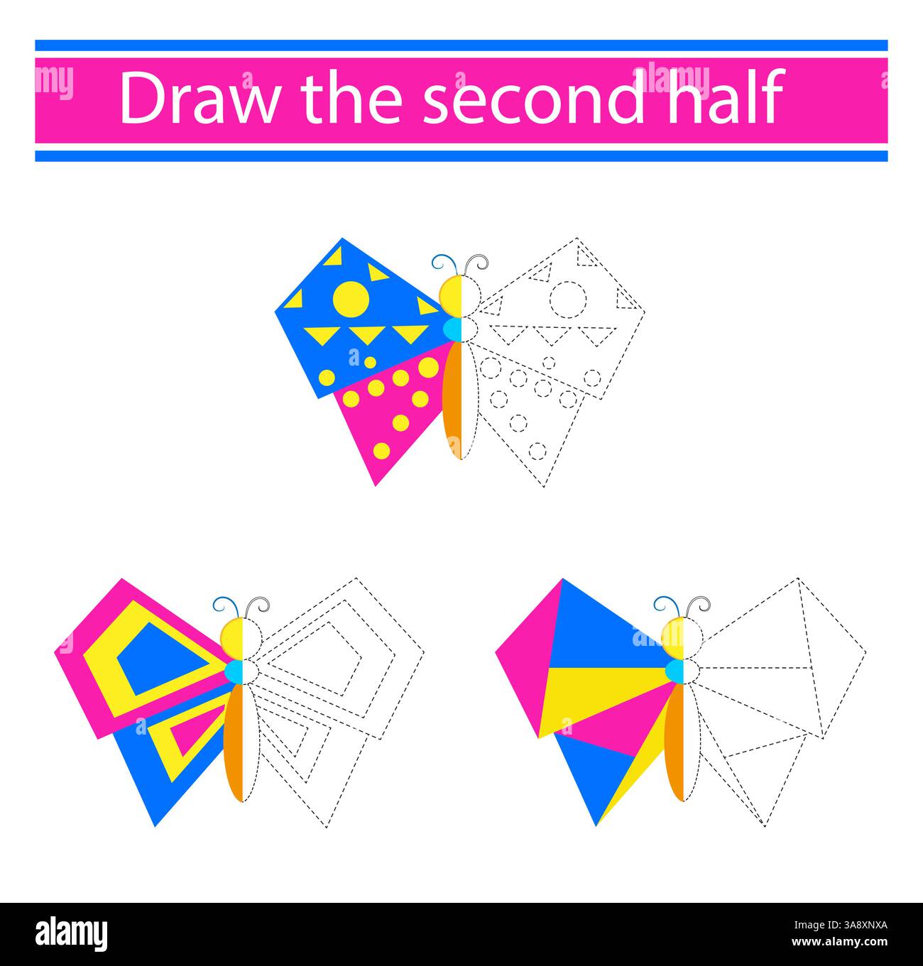 Draw the second half. Coloring book. Preschool worksheet for practicing ...