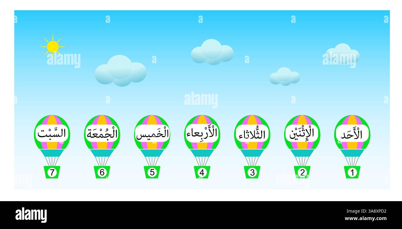 Educational material for kids. Days of the week in Arabic language ...