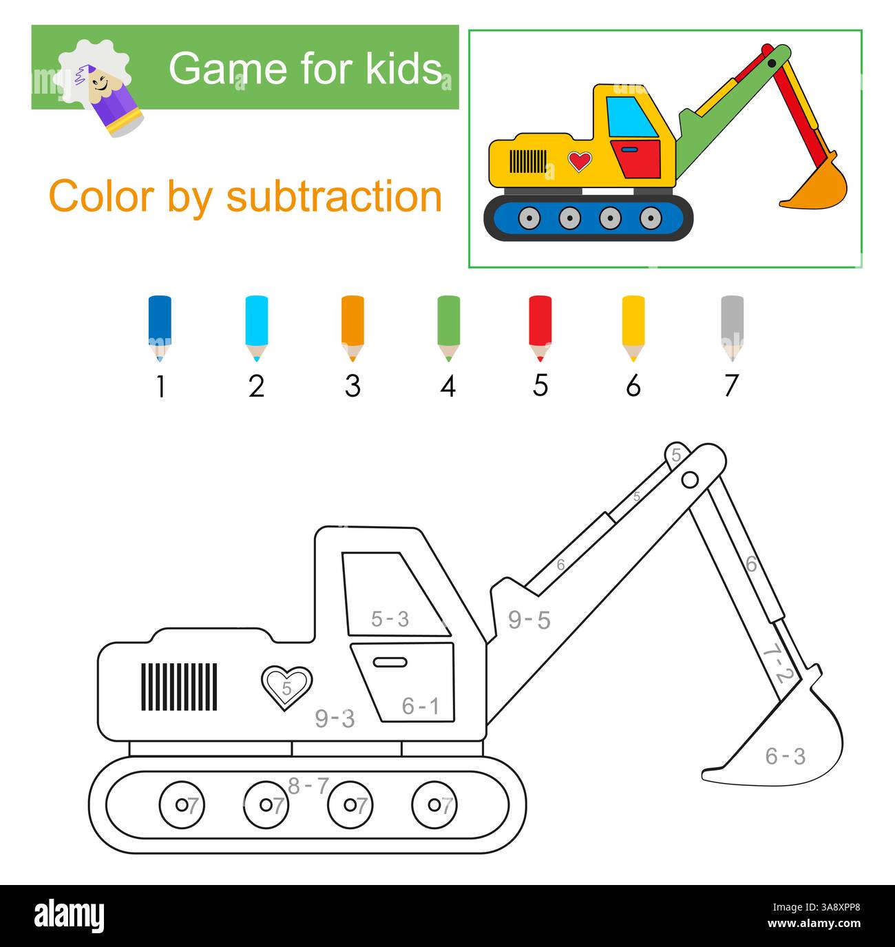 Color by subtraction. Math activity for kid. Developing numeracy skills ...