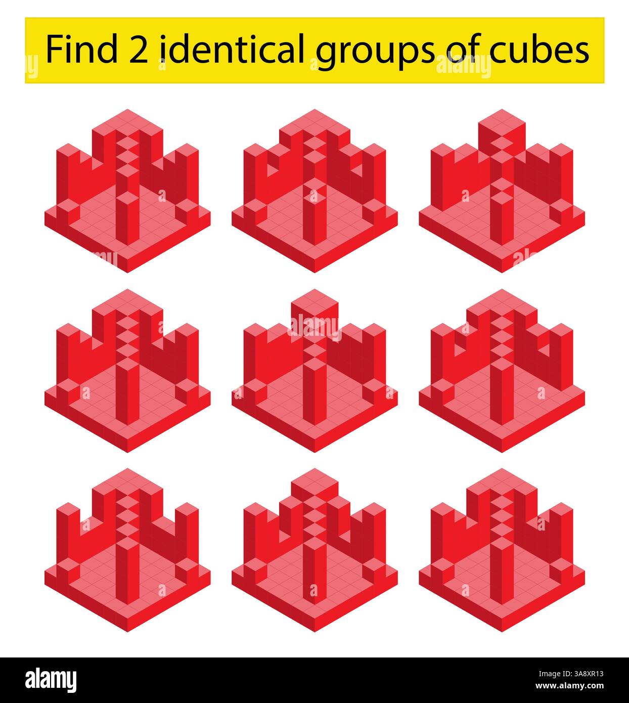 Fun puzzle game for kids. Need to find two identical groups of cubes. Task for development of ...