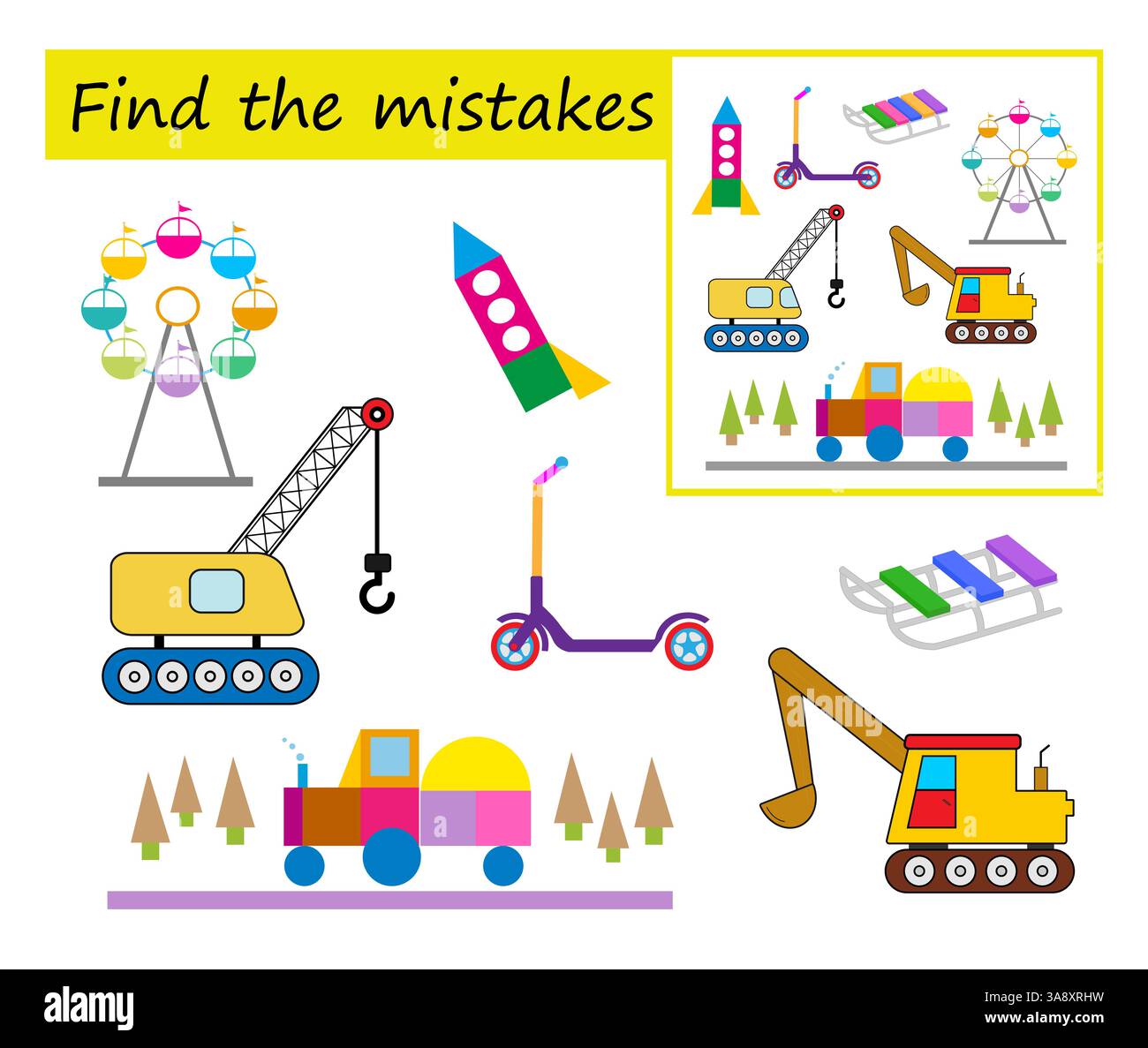 Logic game for kids. Need to find the mistakes in the pictures. Visual ...