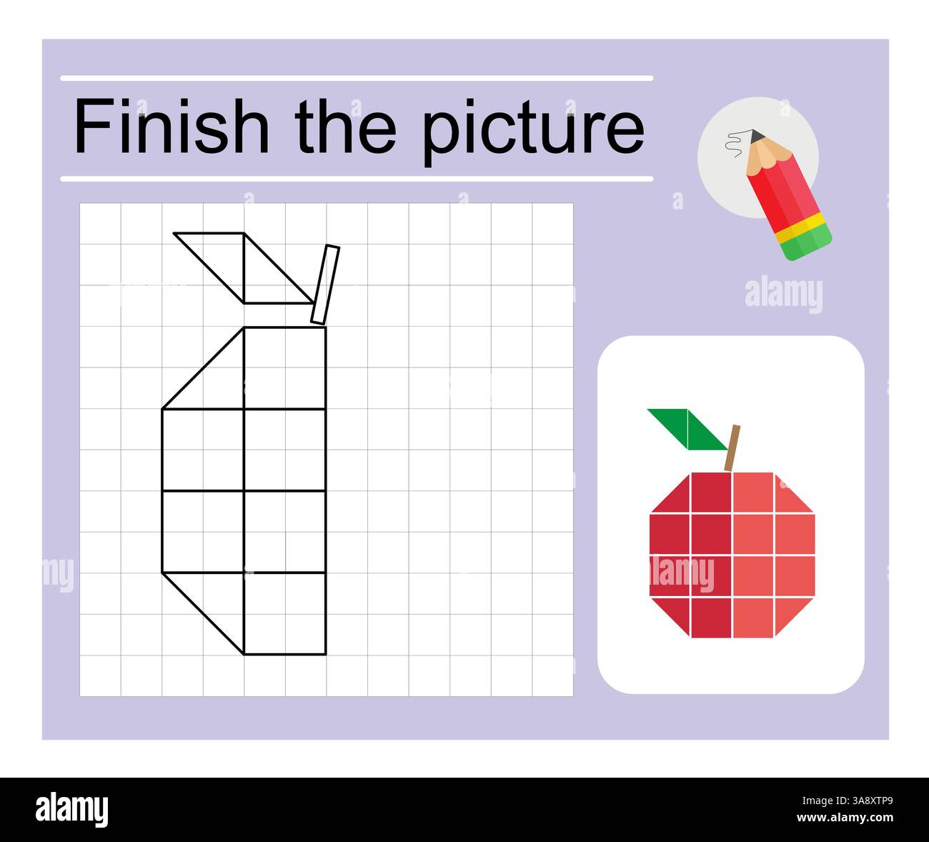 Educational game for children. Finish the picture - cartoon apple ...