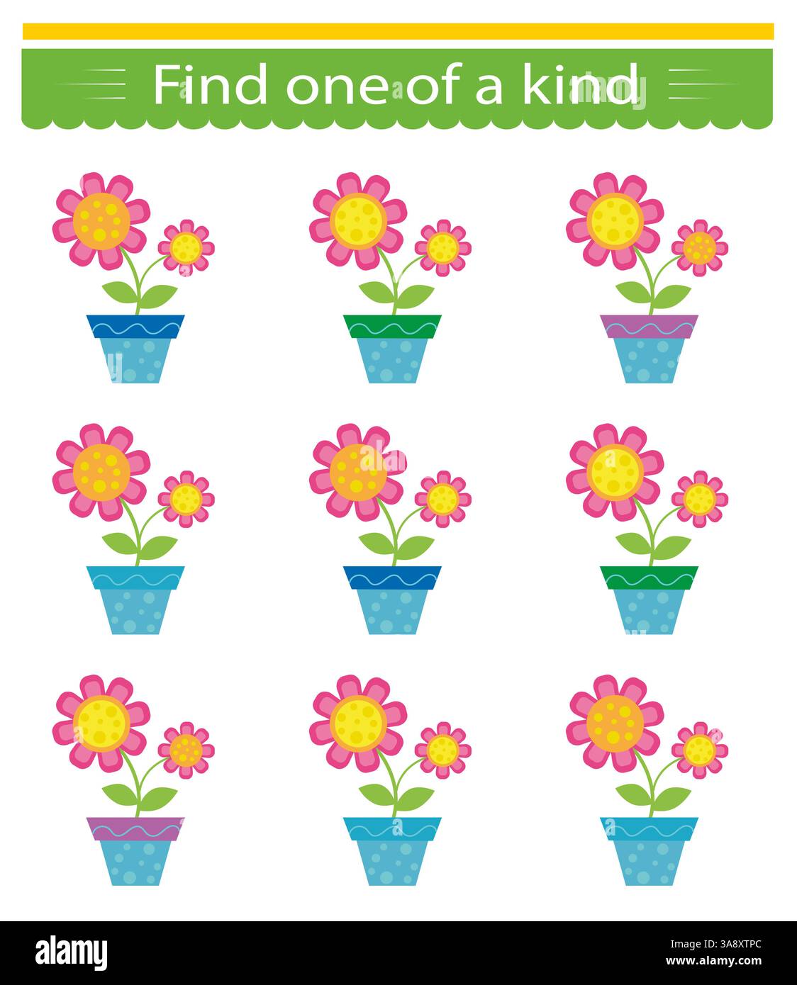 Educational game for children. Need to find one of a kind flower pot ...