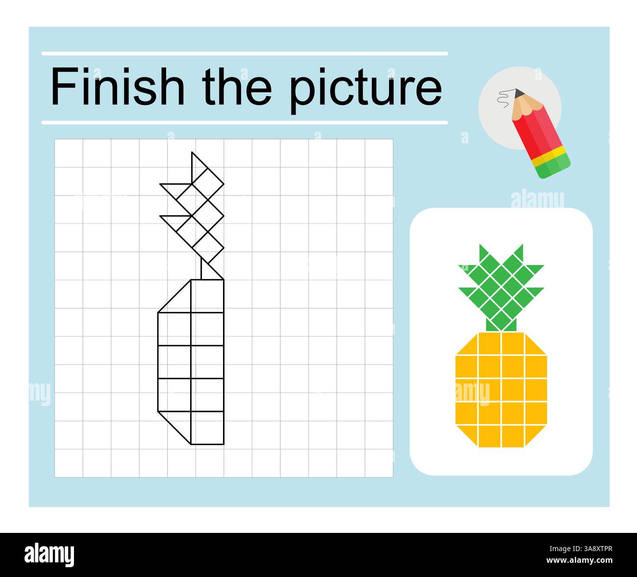 Educational game for kids. Finish the picture - cartoon pineapple ...