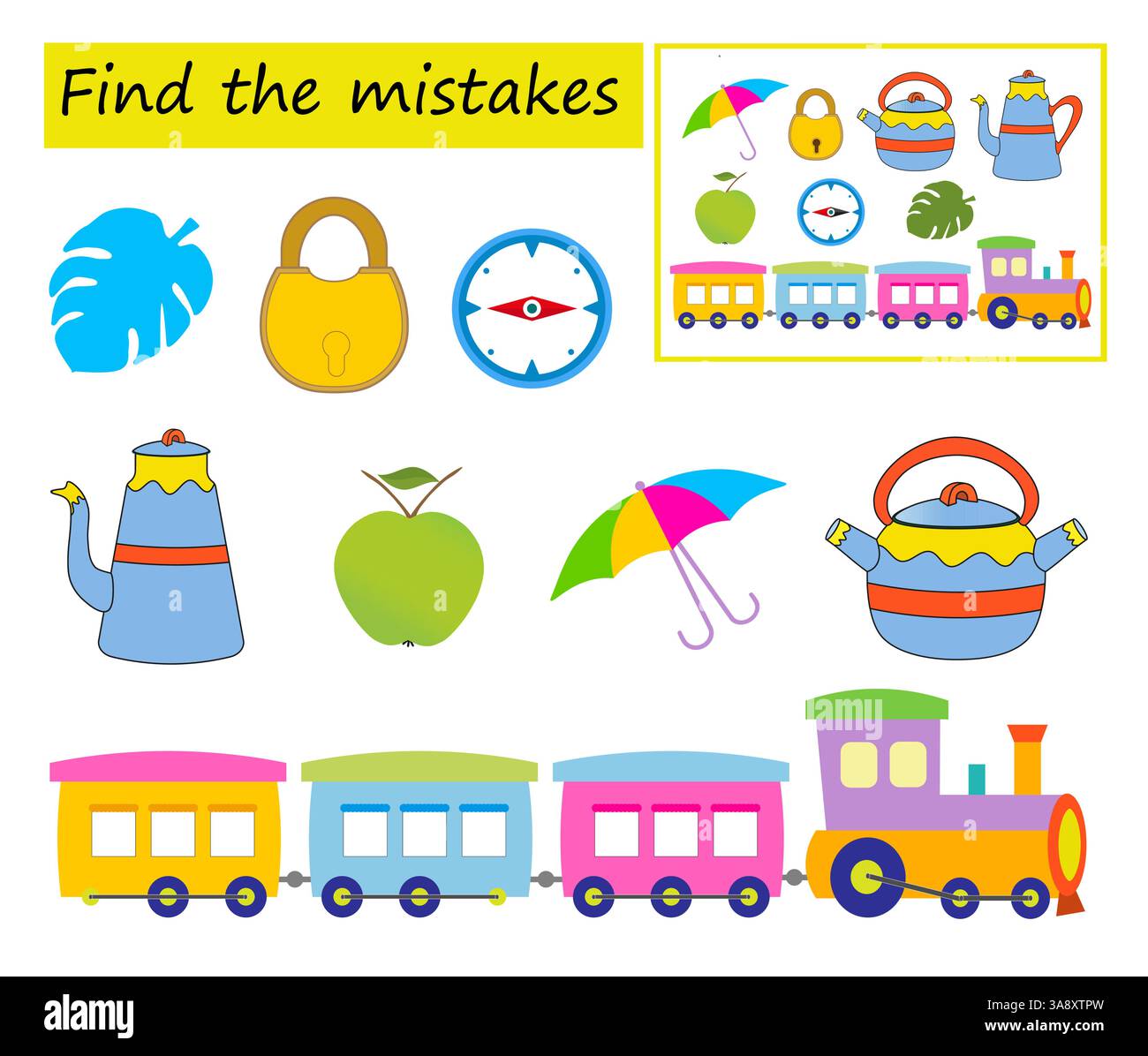 Logic game for kids. Need to find the mistakes in the pictures. Visual ...
