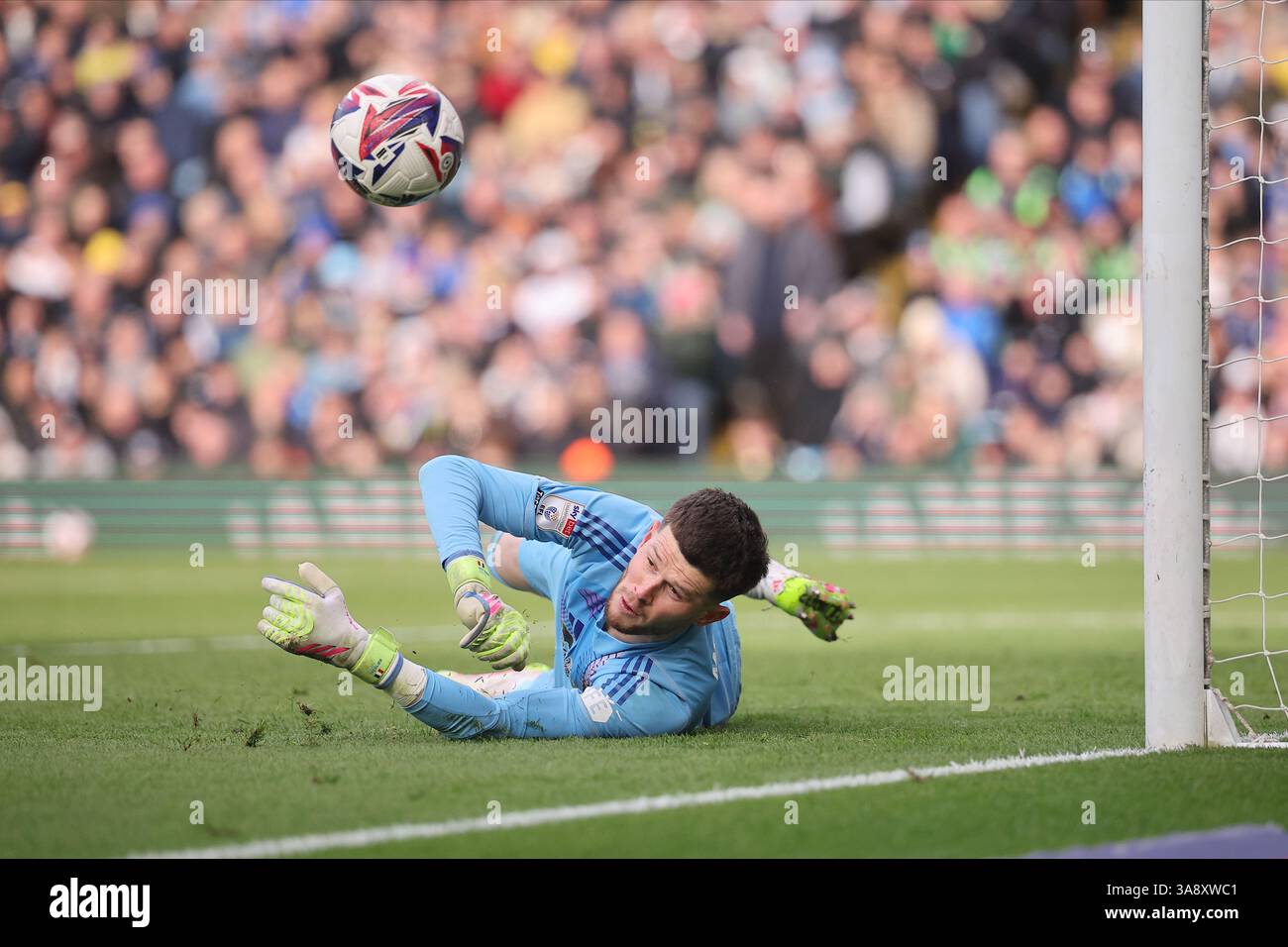 Illan Meslier (Leeds United) makes a save during the Sky Bet ...