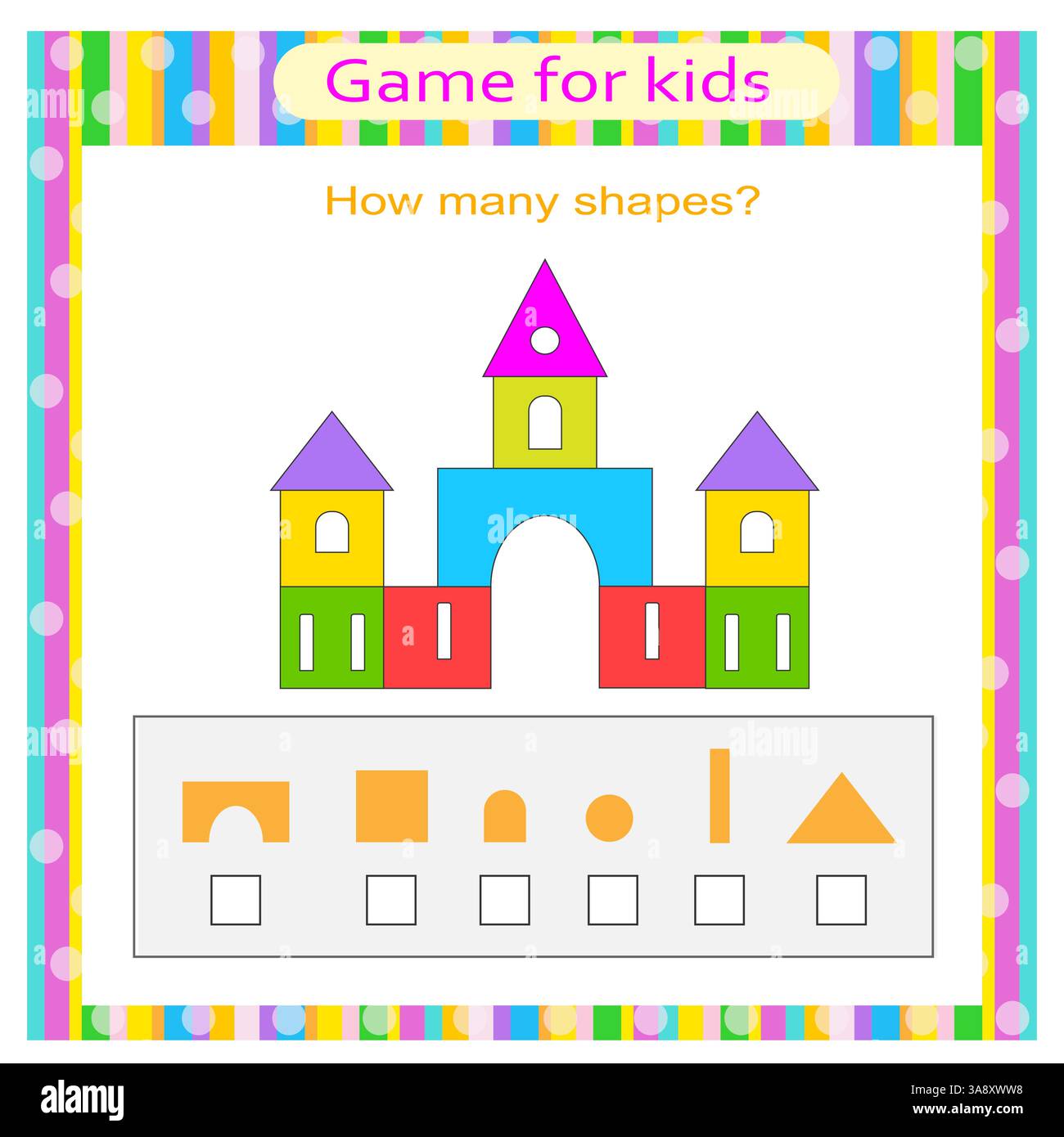 Educational game for kids. The palace in the form of geometric shapes ...