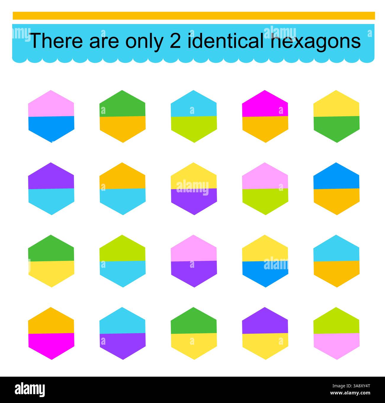 Educational game for kids. Need to find two identical hexagons. Visual intelligence. Vector ...