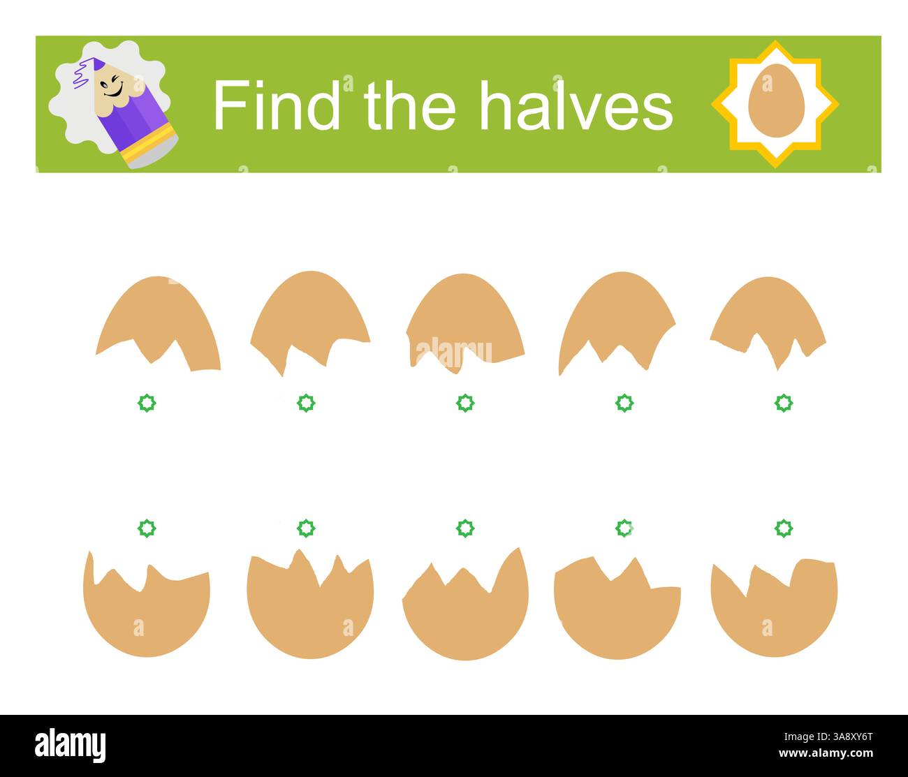 Logic puzzle. Find the halves of eggs. Educational material for kids ...