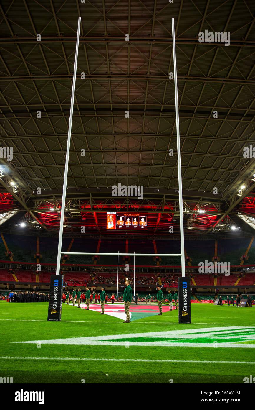 Cardiff, UK, 29th March 2025 The Principality Stadium looks dramatic ...