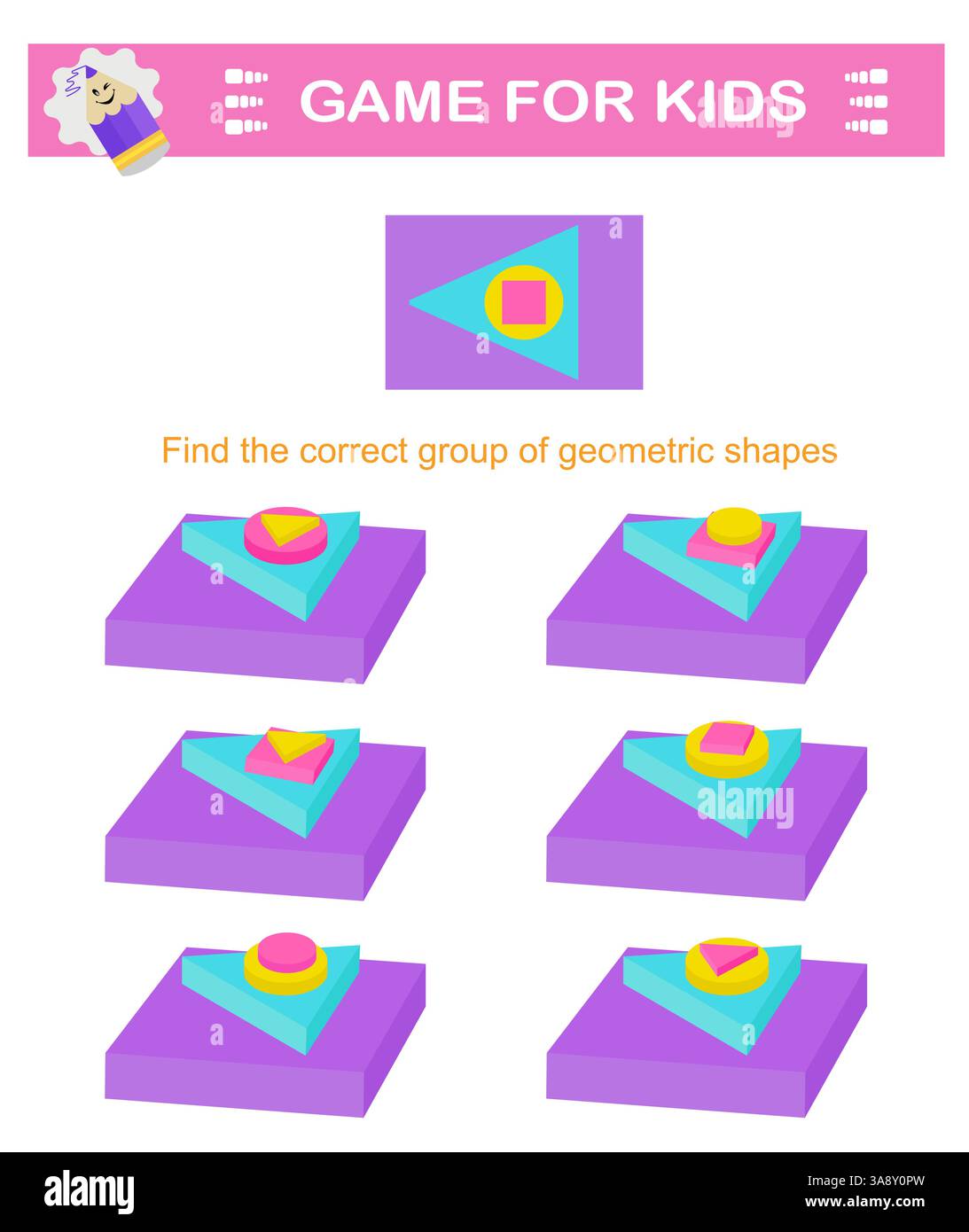 Find the correct group of geometric shapes. Logical game. Attention ...