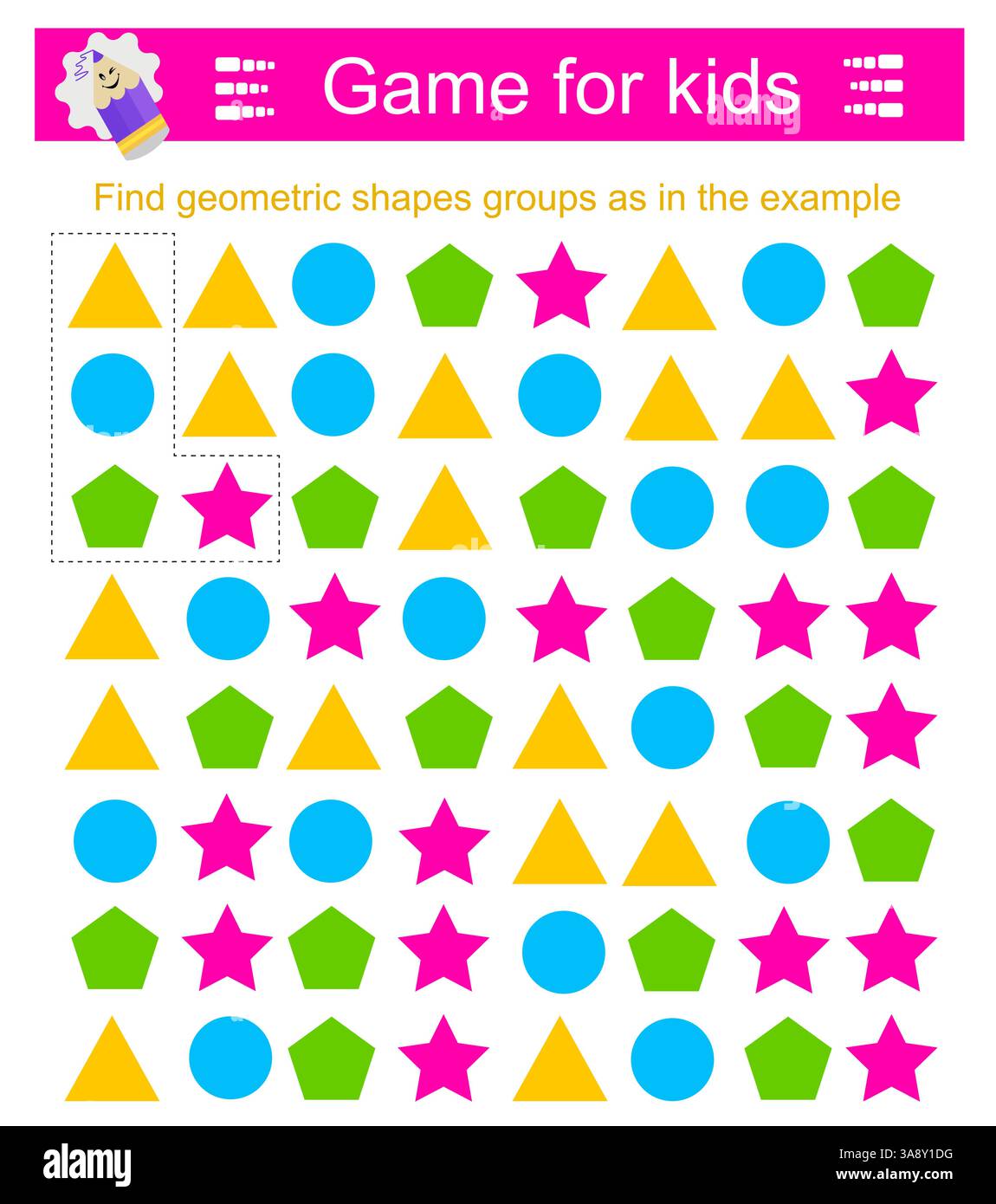 A game for children. Find geometric shapes groups as in the example ...