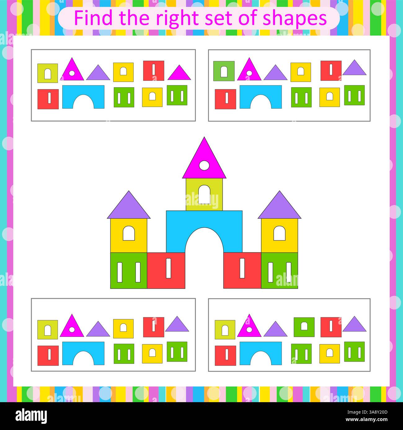 Educational logical game for kids. Find the right set of geometric ...
