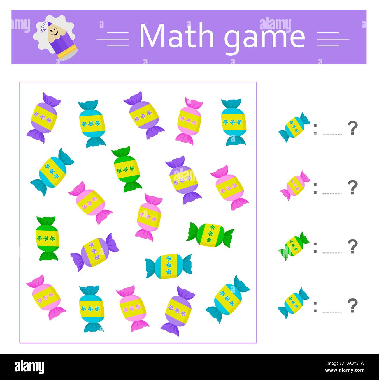 Math game. Educational material for kids. Worksheet. Vector ...